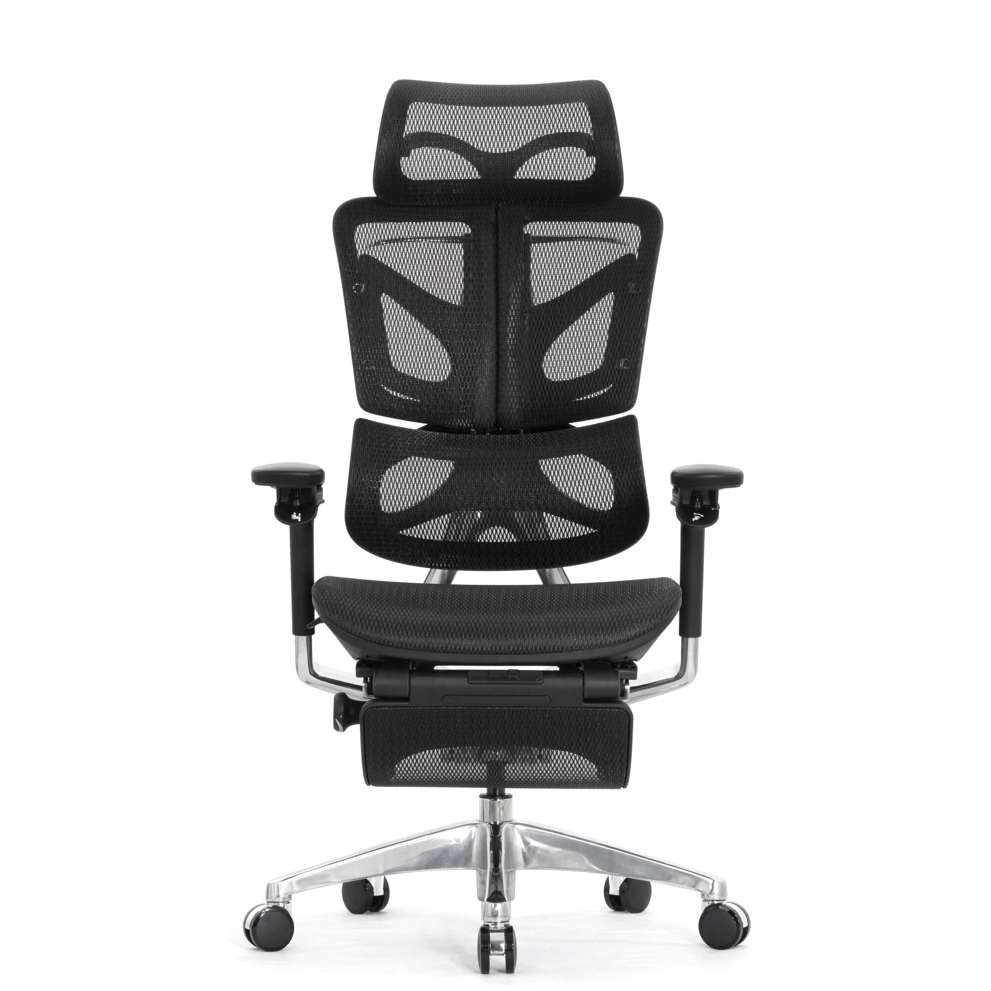 Кресло ERGO ELITE (чёрный каркас, сетка чёрная, подножка, крестовина алюминиевая)