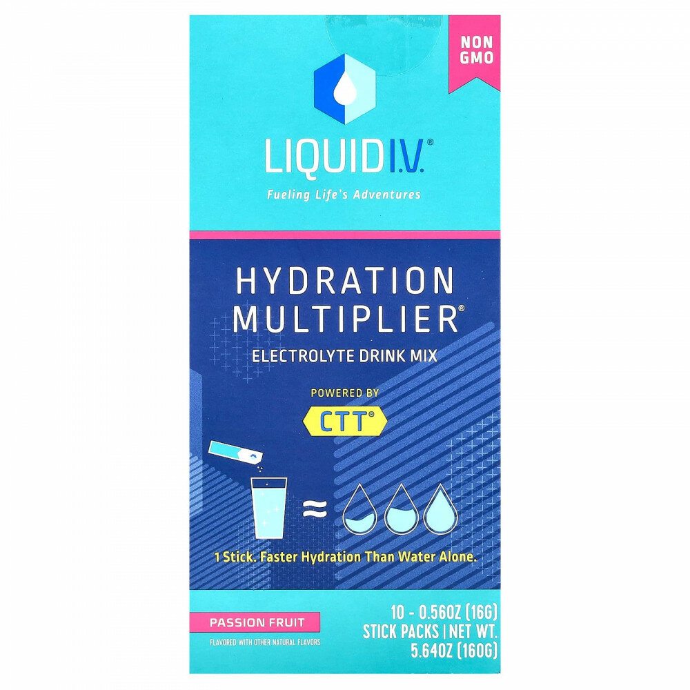 Liquid I.V, Hydration Multiplier, смесь для приготовления электролитического напитка, маракуйя, 10 пакетиков по 16 г (0,56 унции)