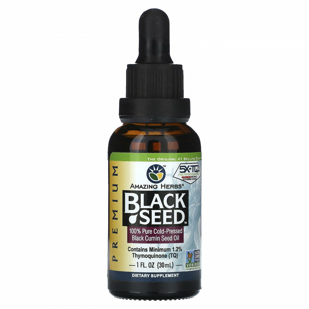 Amazing Herbs, Black Seed™, на 100% чистое масло из семян черного тмина холодного отжима, 30 мл (1 жидк. унция)