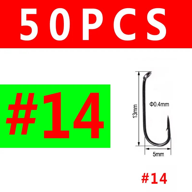 Bimoo сухие крючки для нахлыста 50/100 шт. 50PCS Size 14