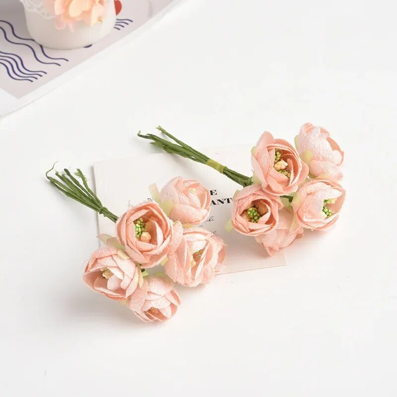 Искусственные цветы 12 шт, рождественские украшения для дома, аксессуары, тычинки, свадебный букет, гирлянда, подарки «сделай сам», шелковые Чайные розы, бутоны