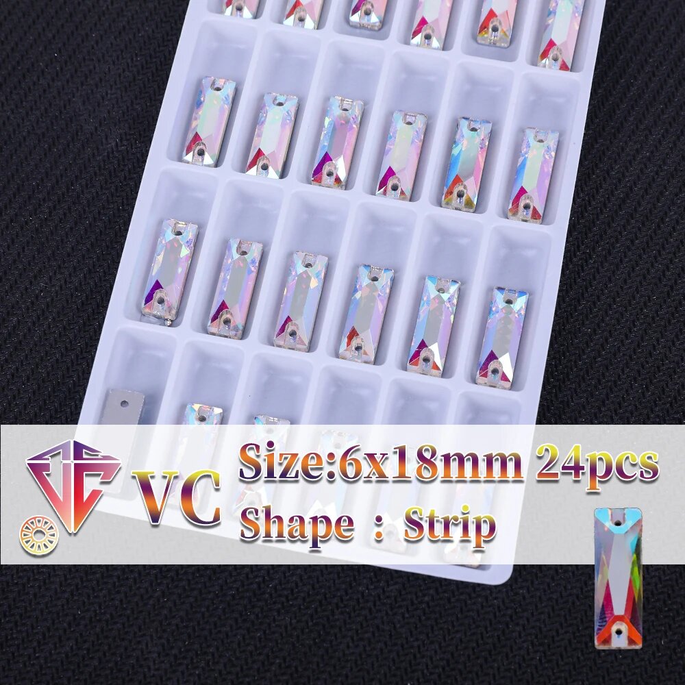 Стеклянные кристаллы AB для декора AB6x18mm 24pcs