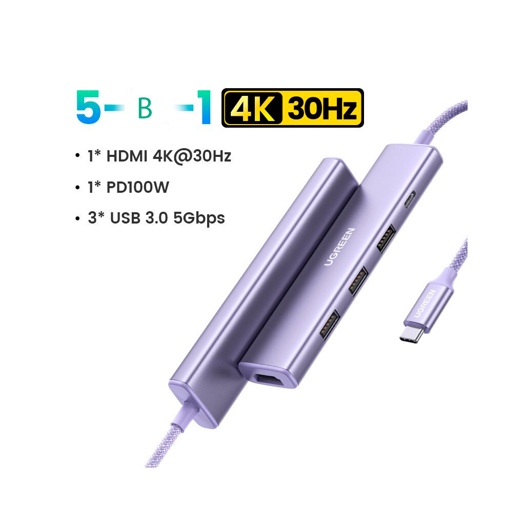 Конвертер многофункциональный UGREEN CM478 (35582) USB-C - HDMI 4K@30Hz фиолетовый