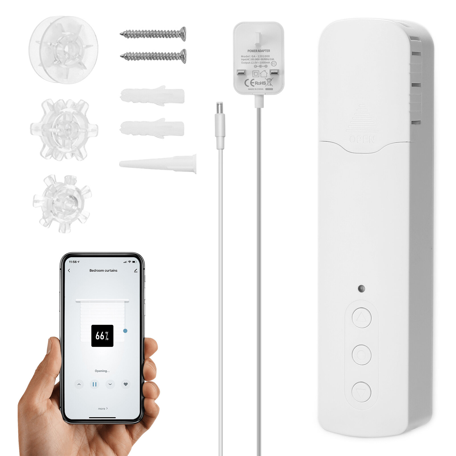 Интеллектуальный электропривод для штор Tuya WiFi TM616EGWT с управлением по ручке, подходит для дома, отеля, дома, отеля, с управлением через мобильное приложение, голосовым управлением, работает тихо, совместим с Alexa Home.