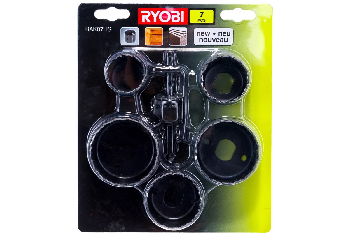 Ryobi RAK07HS Набор пильных коронок 7 шт для сверления отверстий в дереве и металле