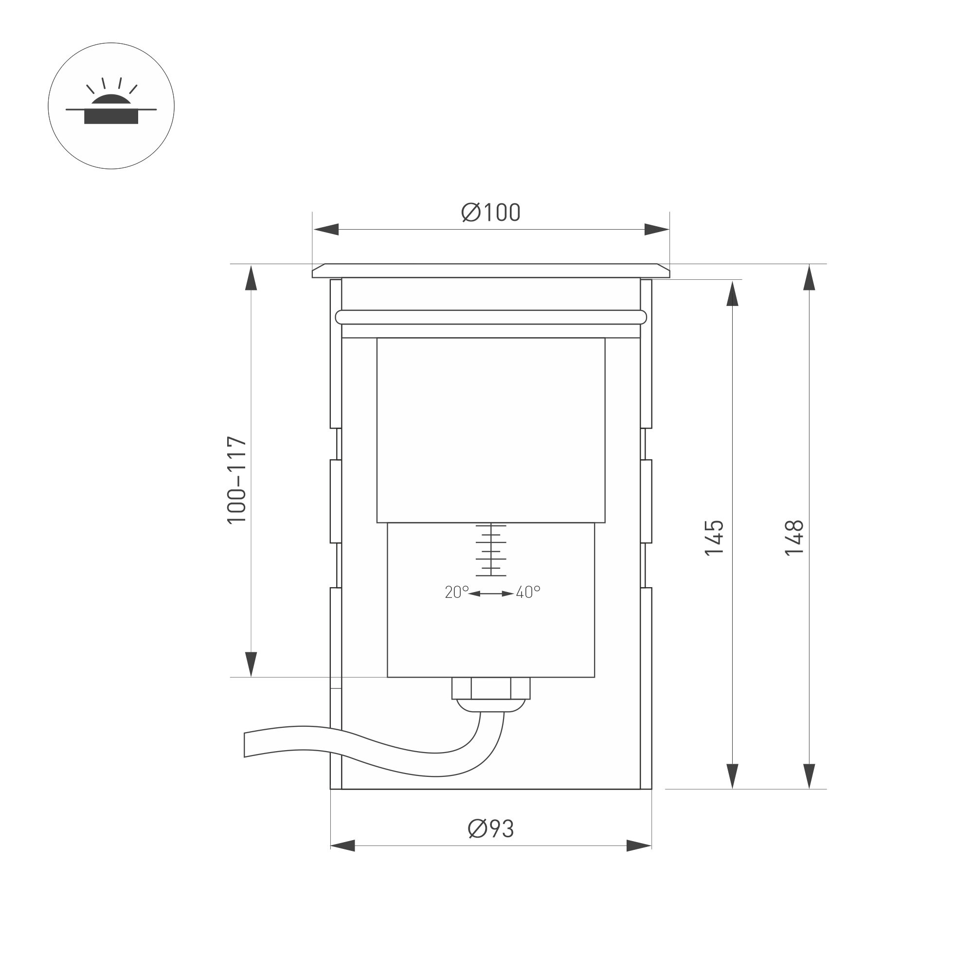 Светильник Arlight Светильник ART-GROUND-ZOOM-R100-15W Warm3000 (SL, 20-40 deg, 24V) (Arlight, IP67 Металл, 3 года)