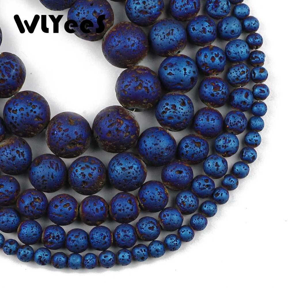 Голубые лавовые бусины 8мм, 44-48 шт, 1 Strand