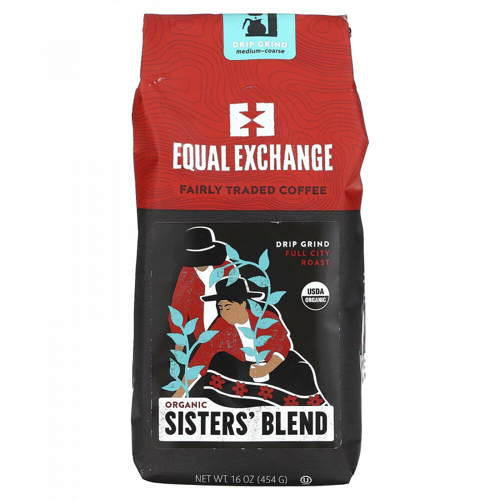 Equal Exchange, органический кофе, смесь сестер, помола, средняя обжарка, 454 г (16 унций)