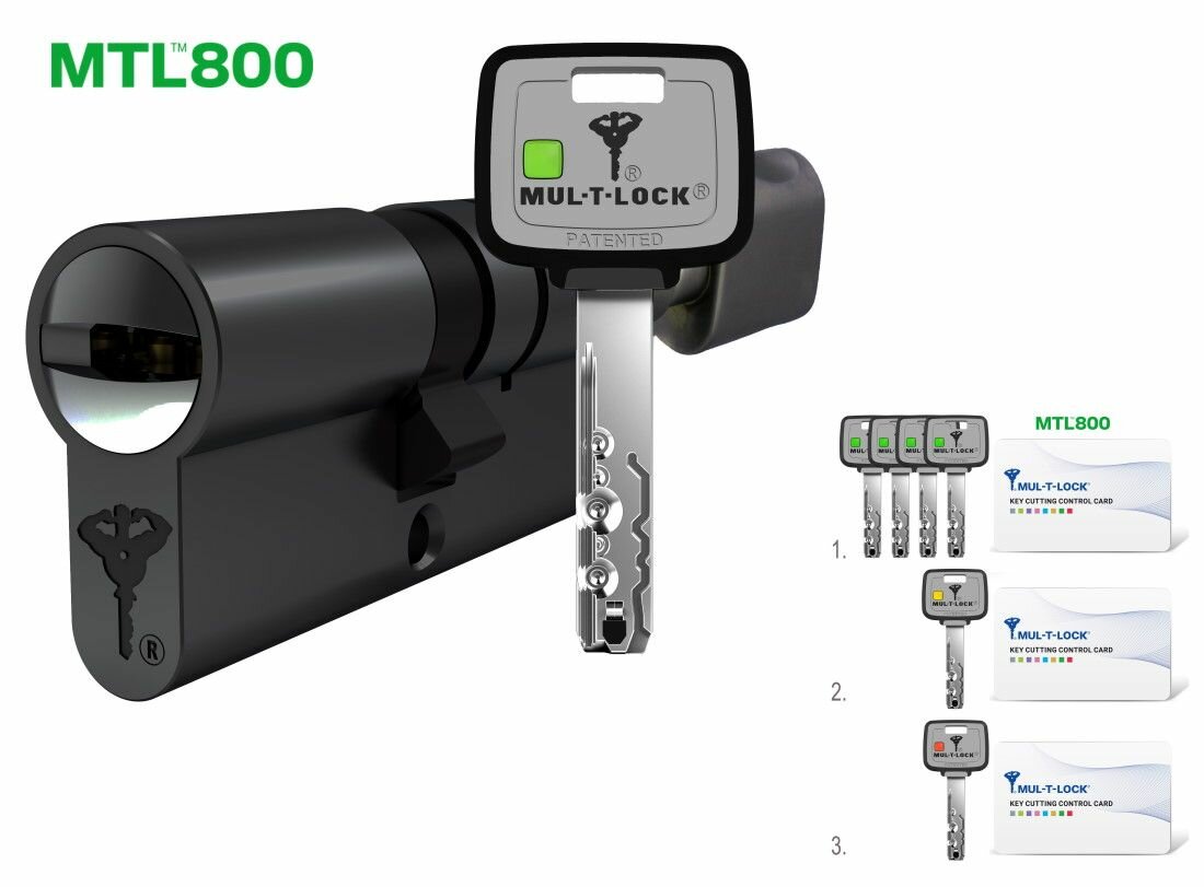 Цилиндр дверной Mul-T-Lock MTL800 BLACK EDITION (90мм 35*55Верт.) ключ-вертушка, черный