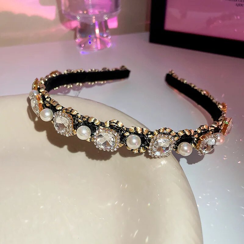Повязка на голову с жемчугом и кристаллами, Gem headband 3
