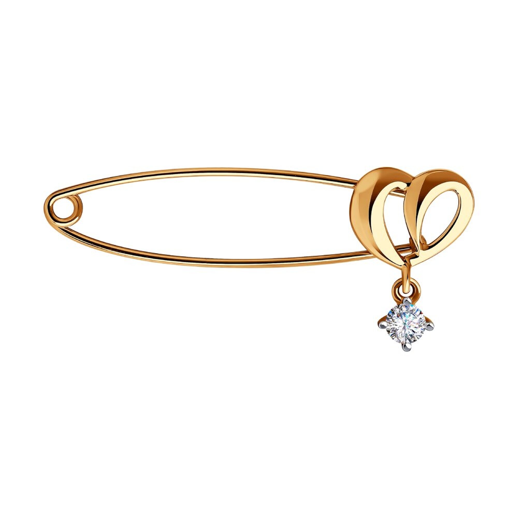 Брошь, красное золото, 585 проба, фианит