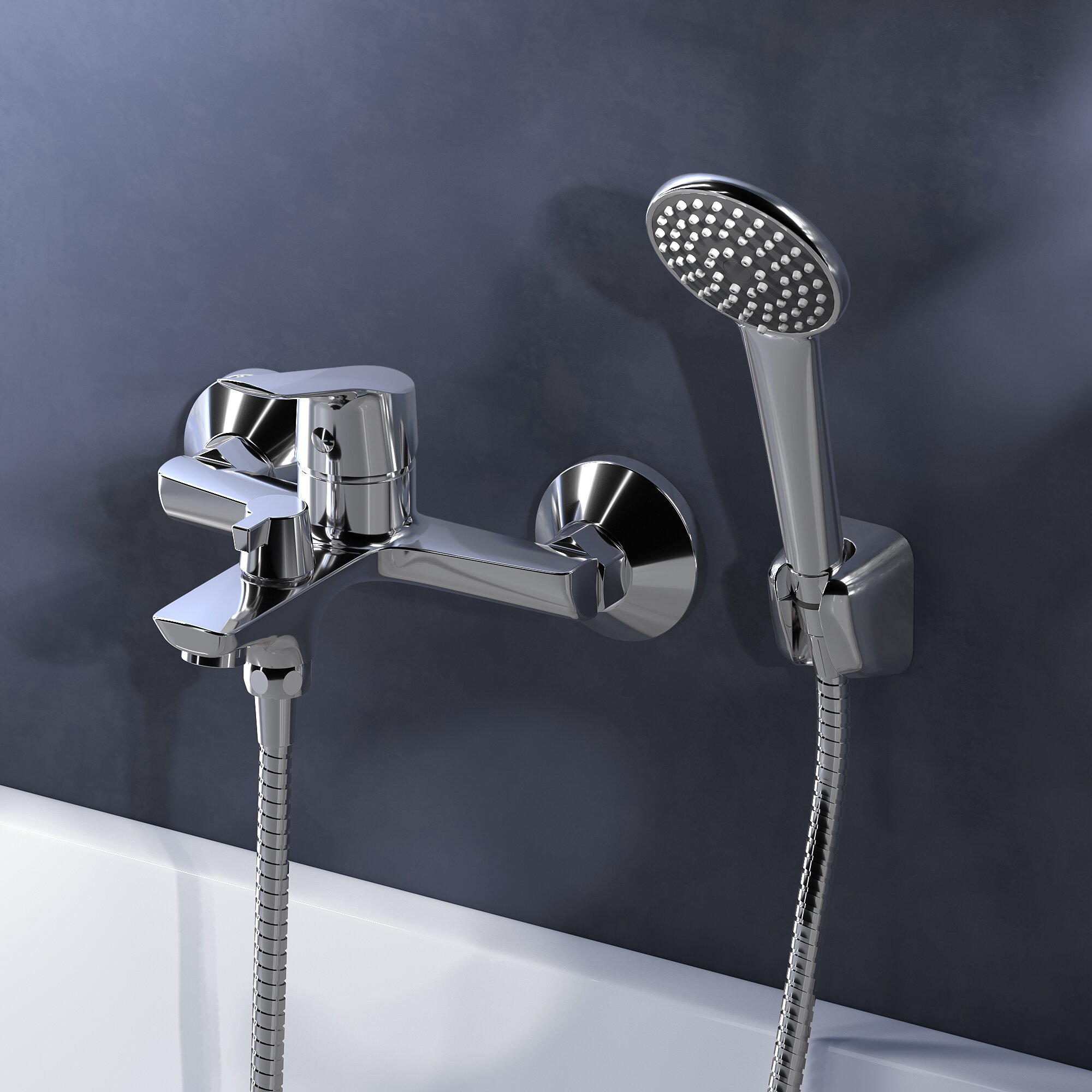 Смеситель для ванны VODA Reef RE54 латунный с аксессуарами для душа (лейка + шланг + держатель)