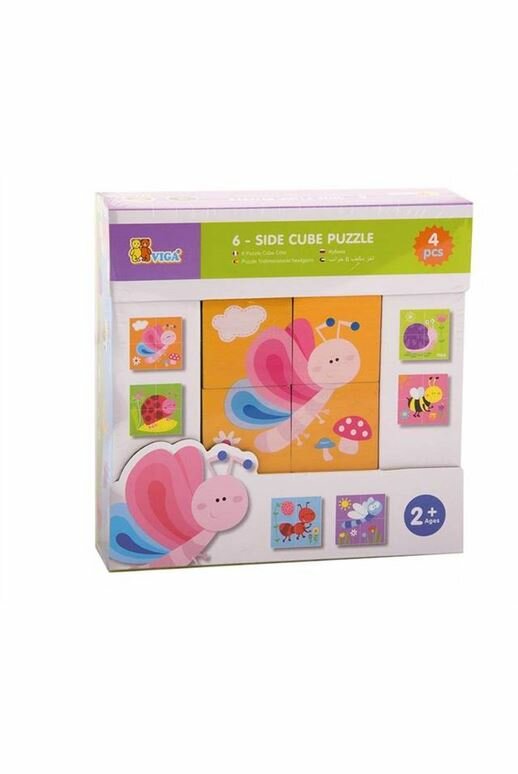 Кубики Viga Насекомые, 4 элемента, в коробке VG50160