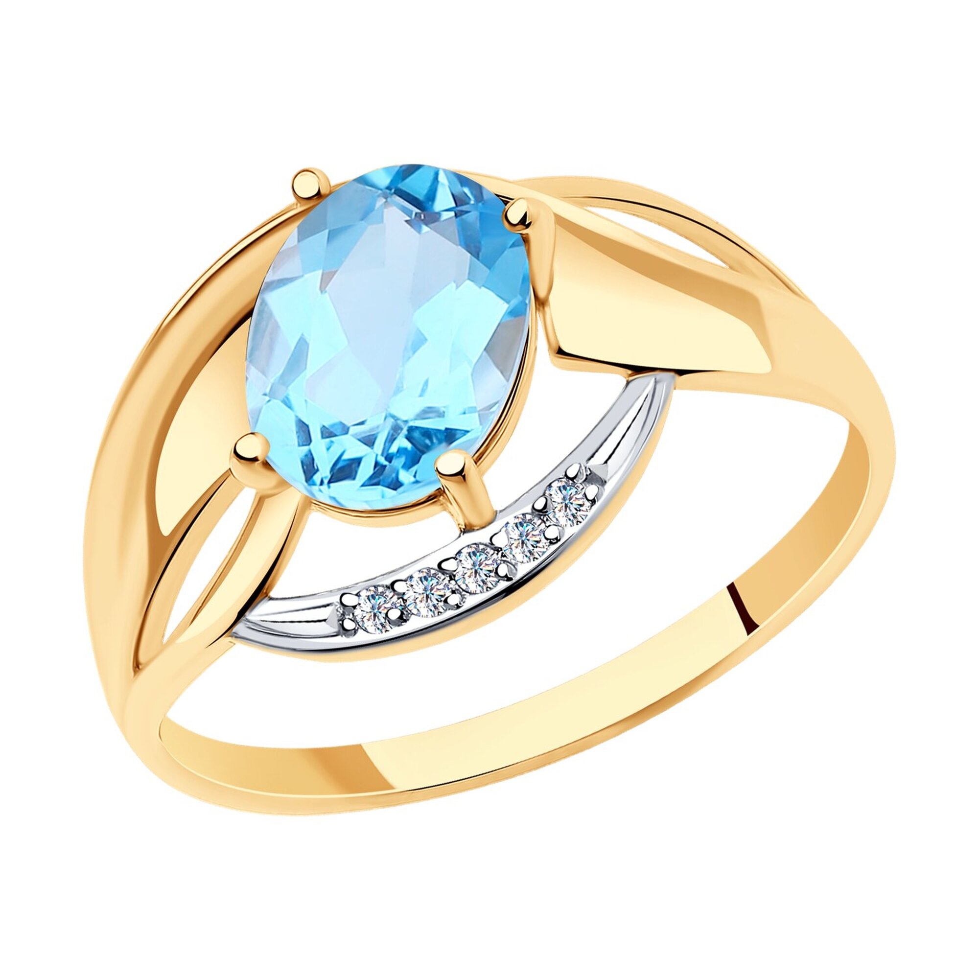 Кольцо, красное золото, 585 проба, фианит, топаз