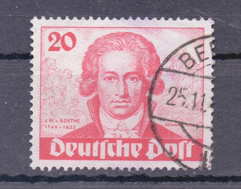 Почтовая марка Берлин Германия 1949 год. Иоганн Вольфганг фон Гете - 200-летие со дня рождения. Нечастая, в коллекцию.