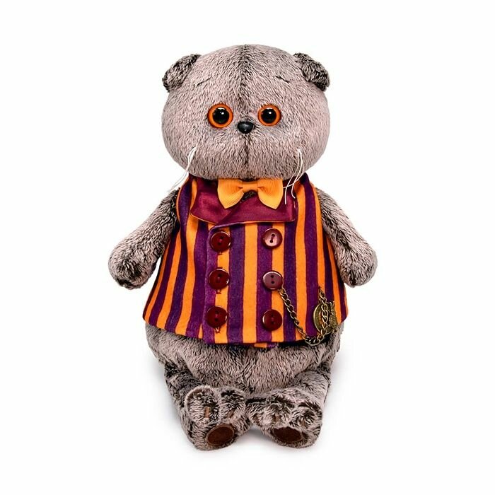 Кот игрушечный мягкий Basik&Сo Басик в полосатом жилете (Ks19-221)