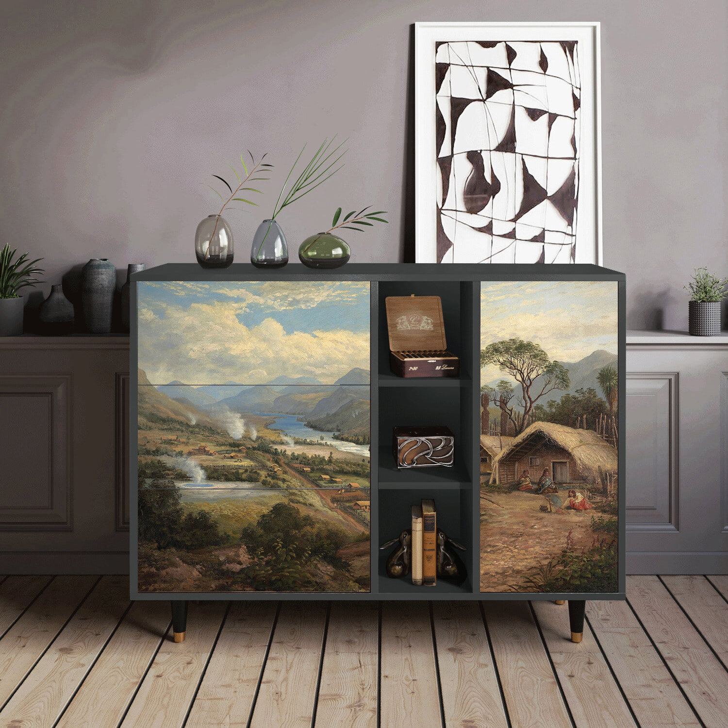 Комод - STORYZ - BS2 View Across the Plains by Charles Blomfield, Разер - 125 x 97 x 48 см , Цвет корпуса - Антрацит