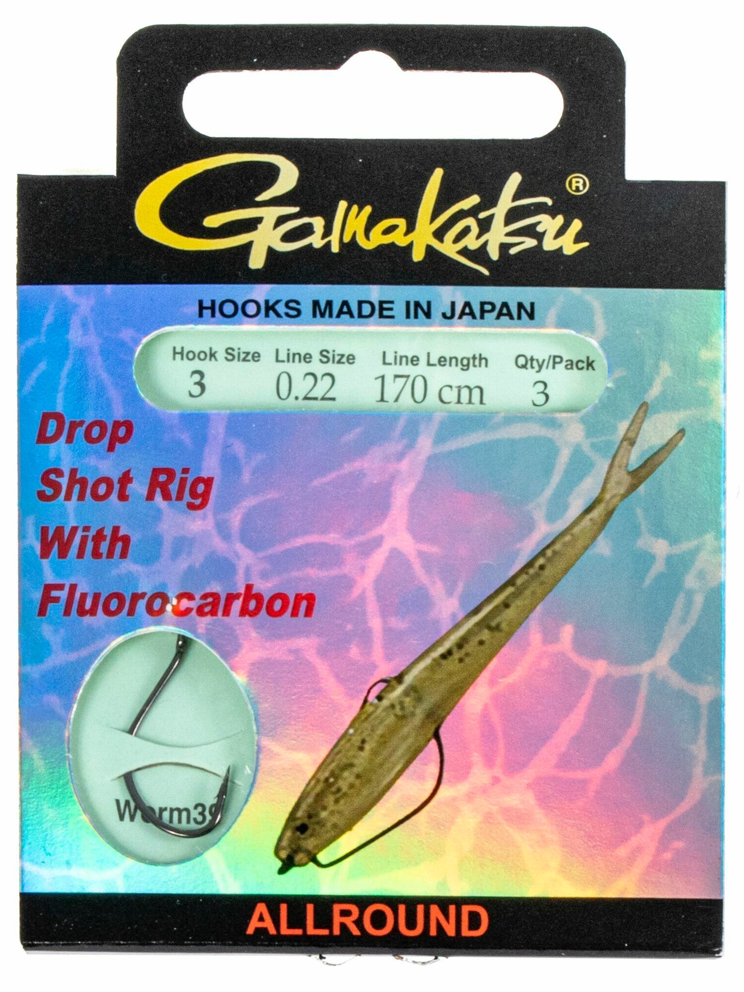 Крючки для рыбалки с поводком металлические набор на щуку и сома, Gamakatsu Booklet DROPSHOT WORM39 разм. 03-0.22мм 170см 3шт, снасти карповые летние Япония