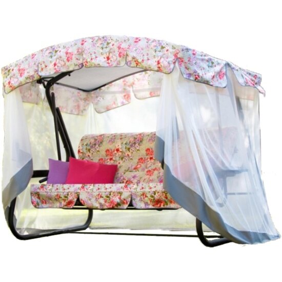 Качели садовые 3-х местные Olsa Турин Премиум FLOWER(каркас антрацит, м/э разноцветный рис. цветы)2 уп.