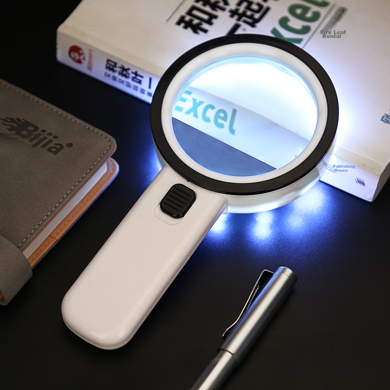 BIJIA High Magnification Optical Handheld Magnifying Glass with LED Light, 100MM High-Definition, for Children And Elderly Reading, Learning, Authentication, And Magnification