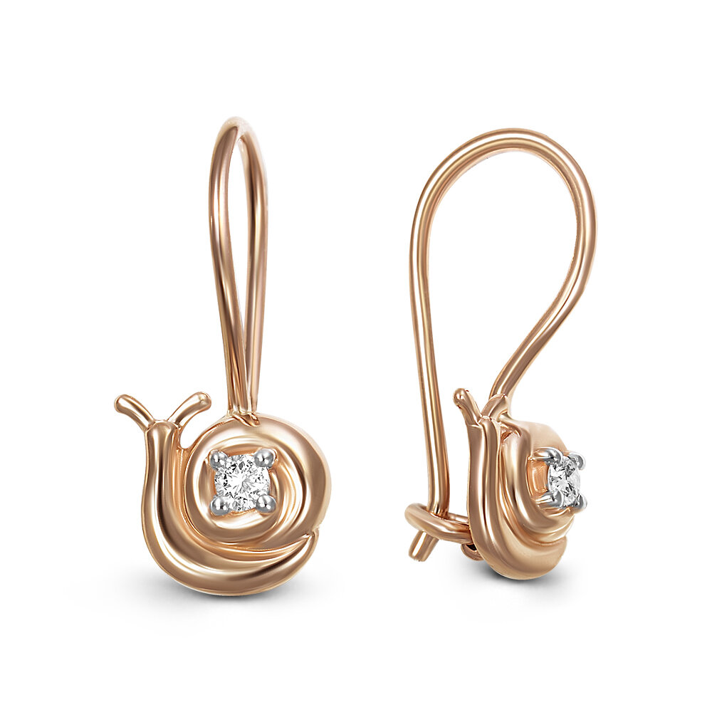 Серьги, красное золото, 585 проба, фианит