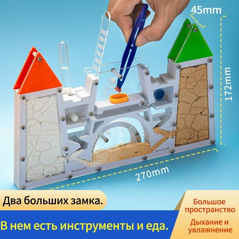 Муравьиная ферма "Замок", формикарий вертикальный, Два замка, полный комплект без муравьев