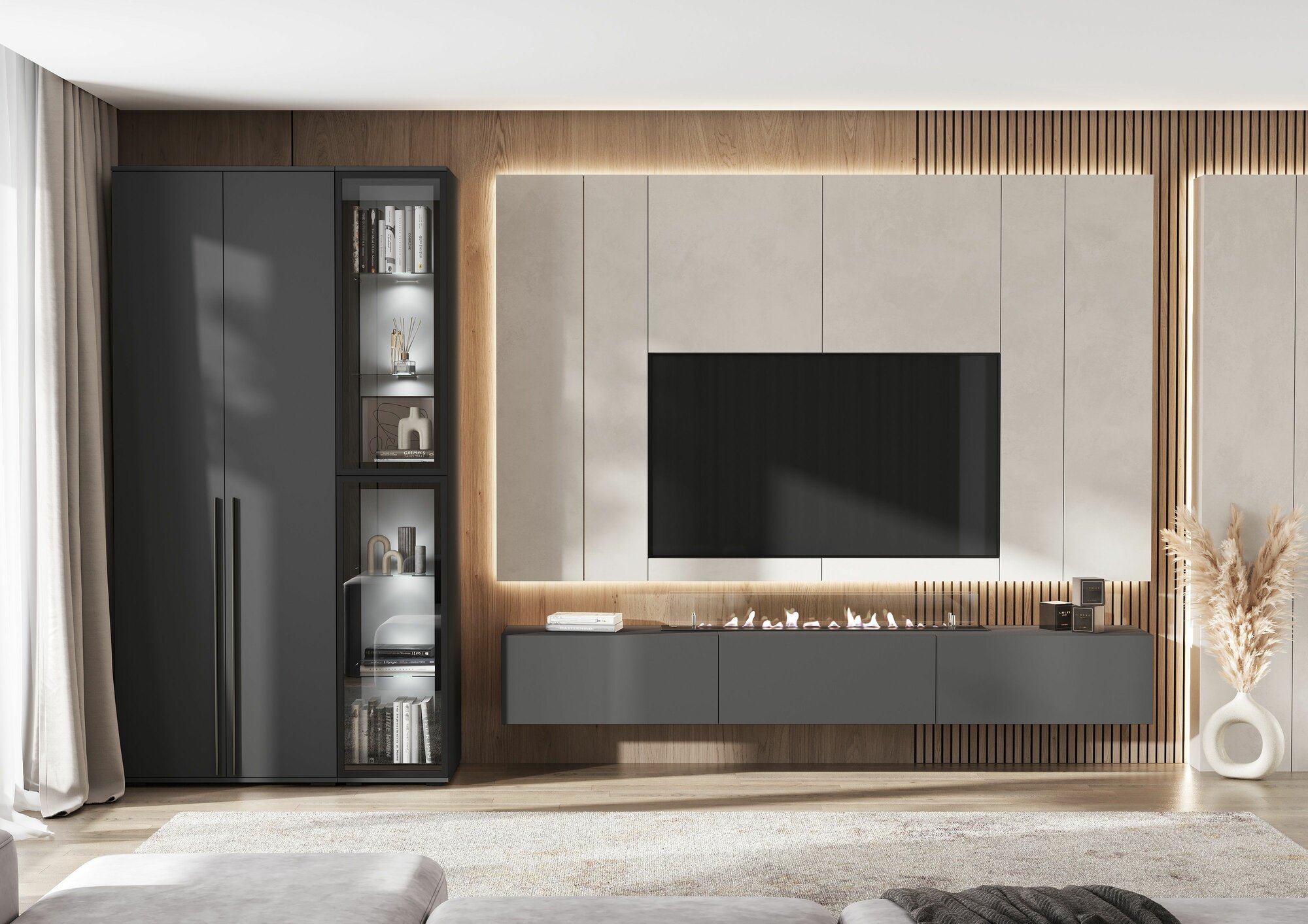 Гостиная Норд Вариант №1 Графи_Графит 360 см