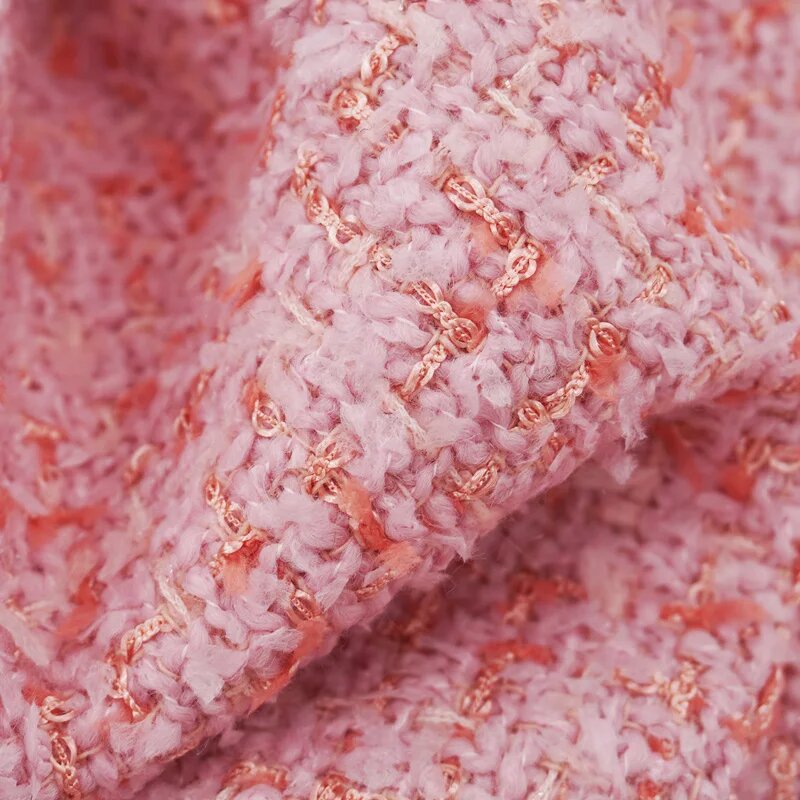 Поп-розовая шерстяная твидовая ткань Fan ying shang half yard