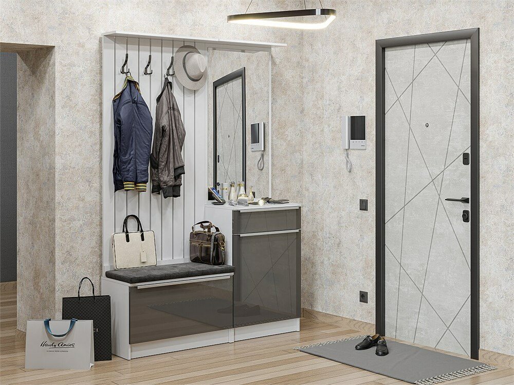 VVT Прихожая Стиль-02, каркас ЛДСП Белый, фасад МДФ Anthracite, 2090*1400*380 Anthracite