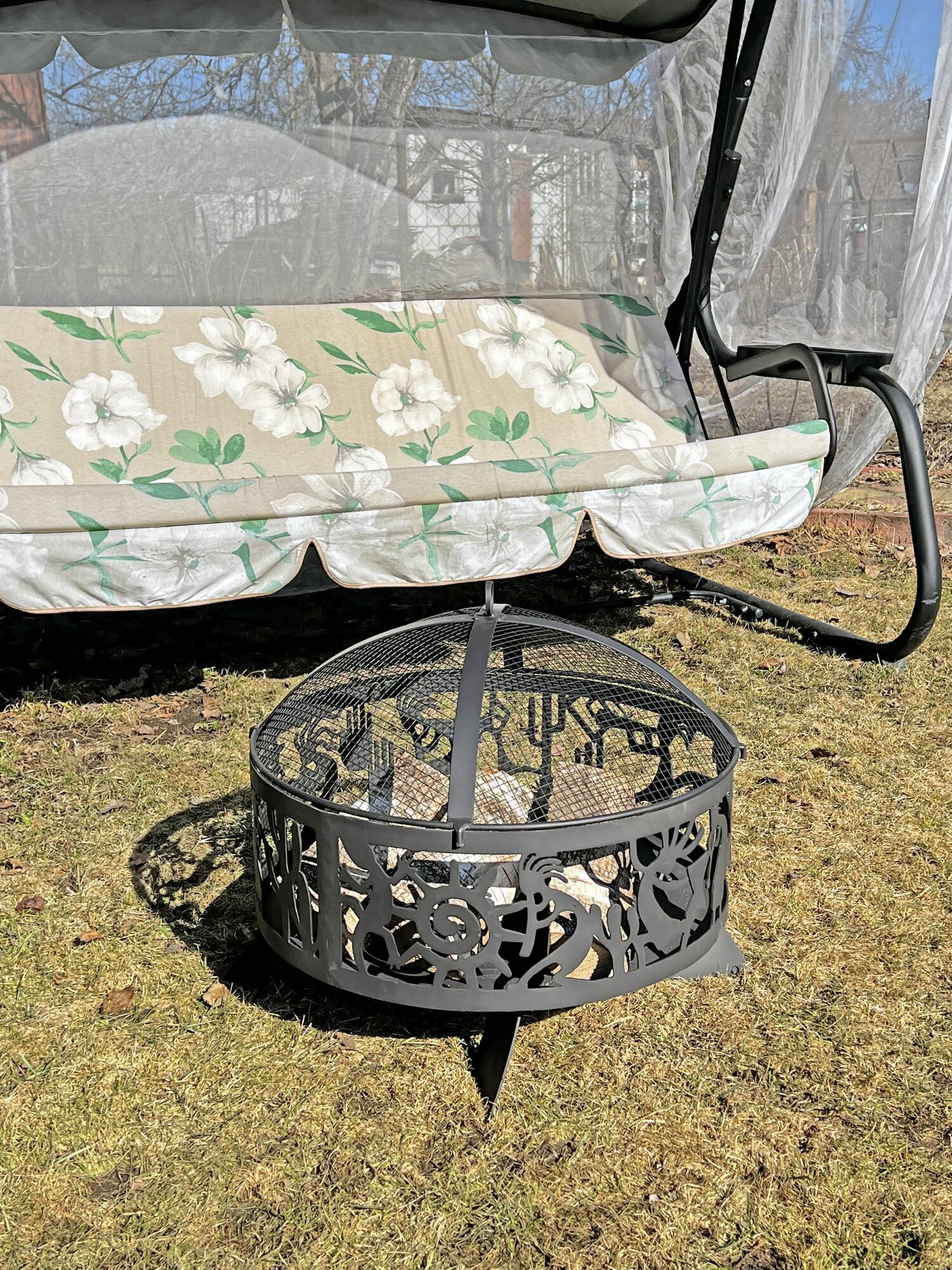 Костровая чаша Кокопелли+Решетка Гриль Купол искрогаситель 60 см 0,3 см