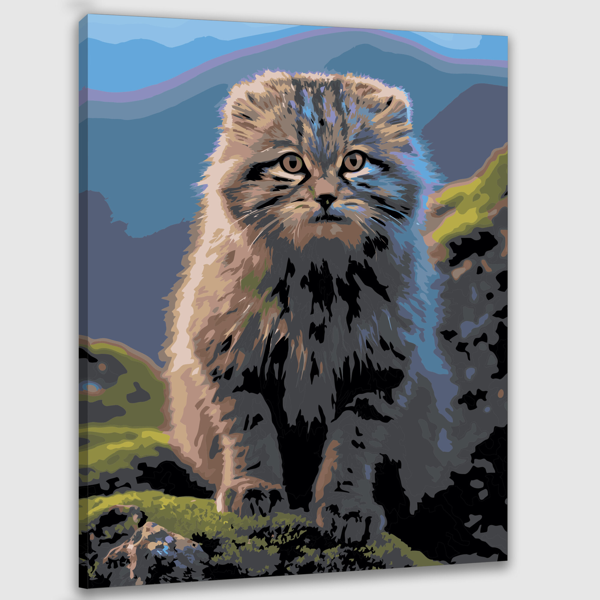 Картина по номерам 40x50 см, манул, естественная среда, телеобъектив, изысканные детали, скалистый выступ, круглое лицо