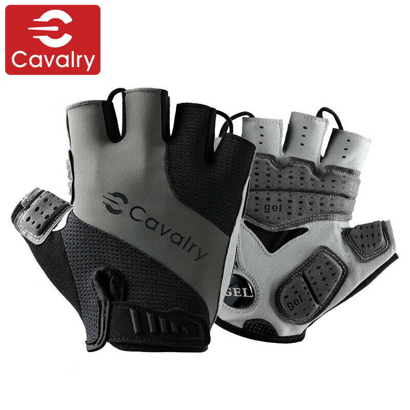 CAVALRY Silicone Half-Finger Gloves, Summer Outdoor Sports Fitness Gloves, Men's And Women's GEL Short-Finger Mountain Bike Road Bike Shock-Absorbing Sweat-Wicking Gloves, Cycling Equipment, Black And Gray, Size M