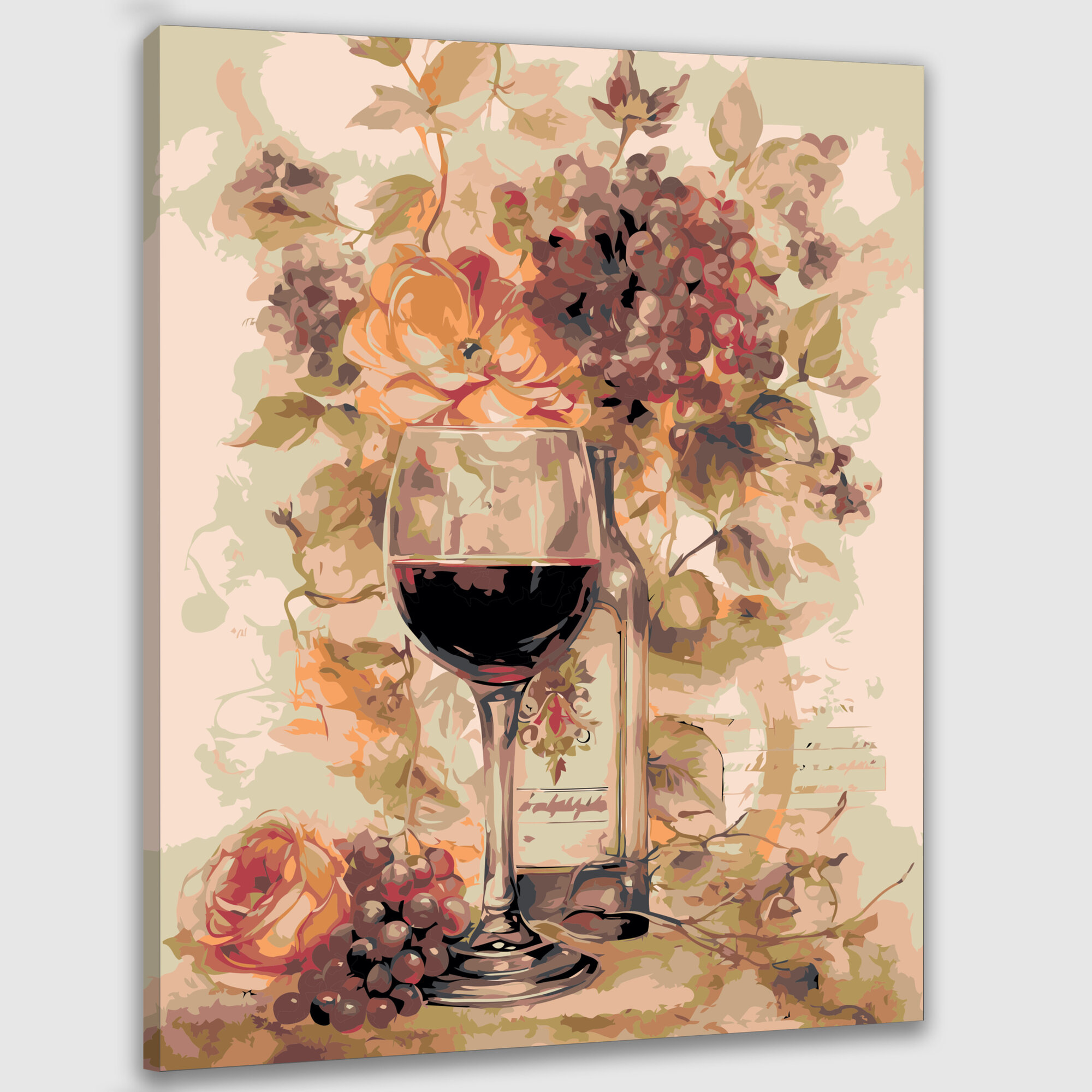 Картина по номерам 40x50 см, картина, смешанная техника, акварель, каллиграфия, фраза "вино души", элегантный почерк