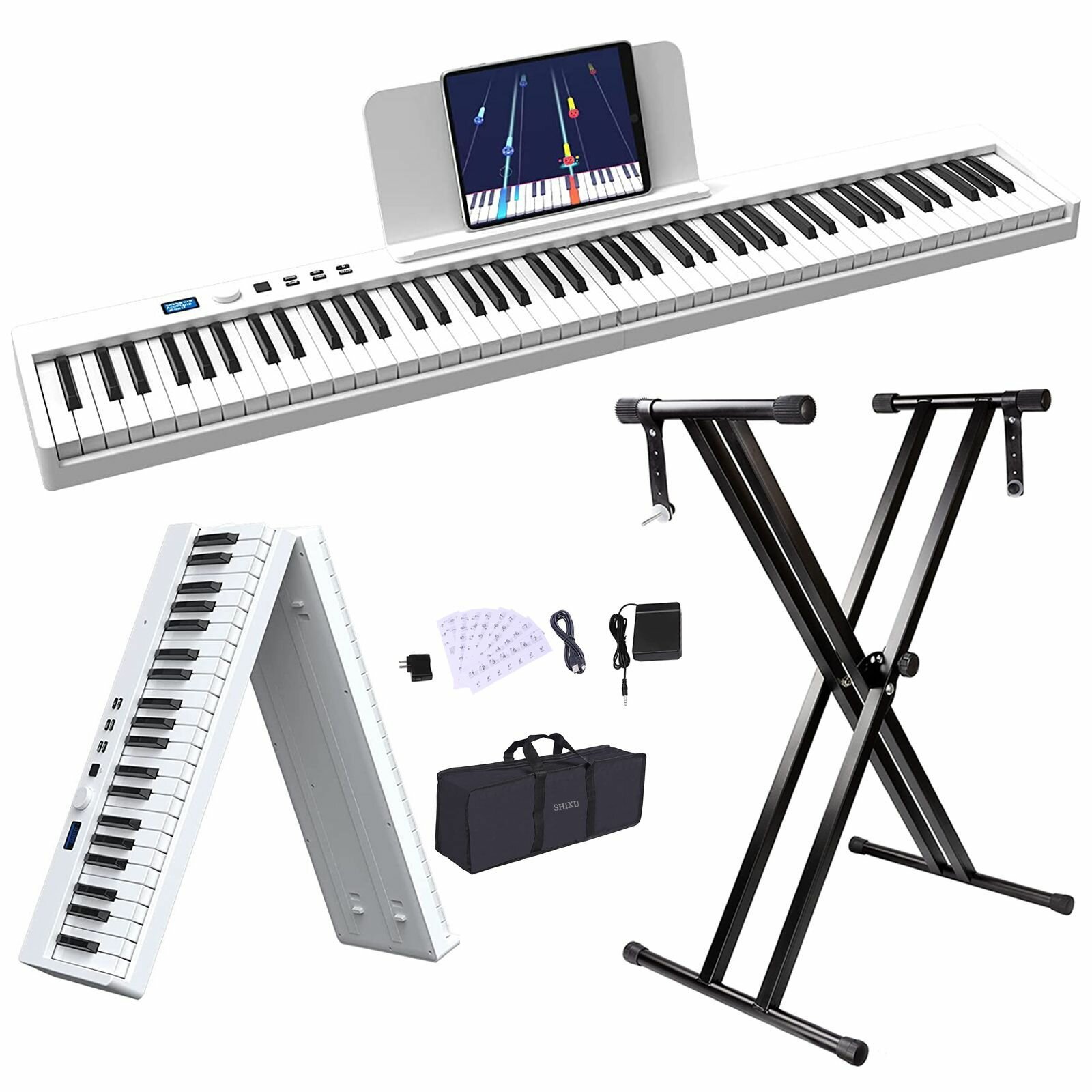 88 клавиш полноразмерное цифровое пианино + подставка для фортепиано, кремовый