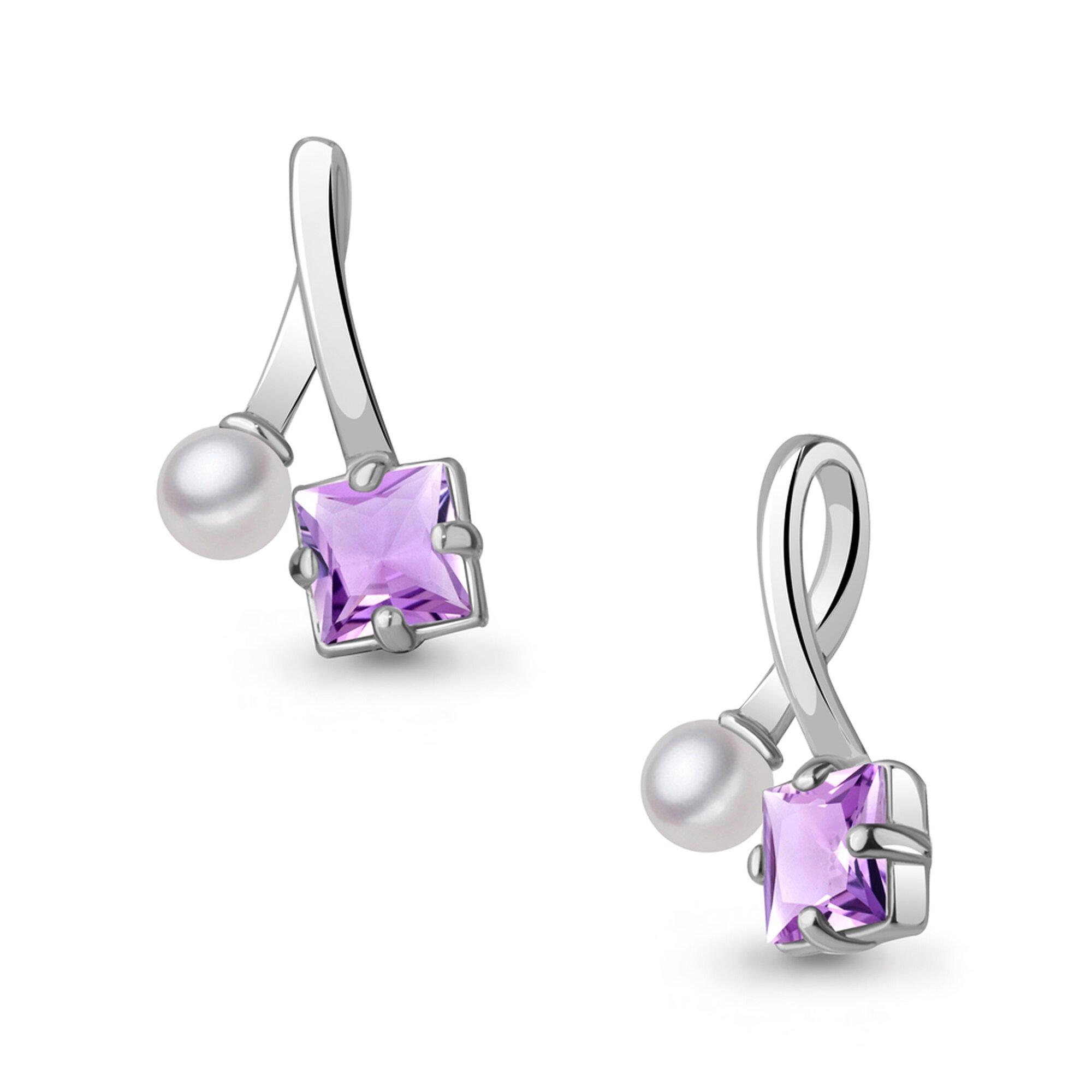Подвеска, серебро, 925 проба, родирование, аметист, жемчуг
