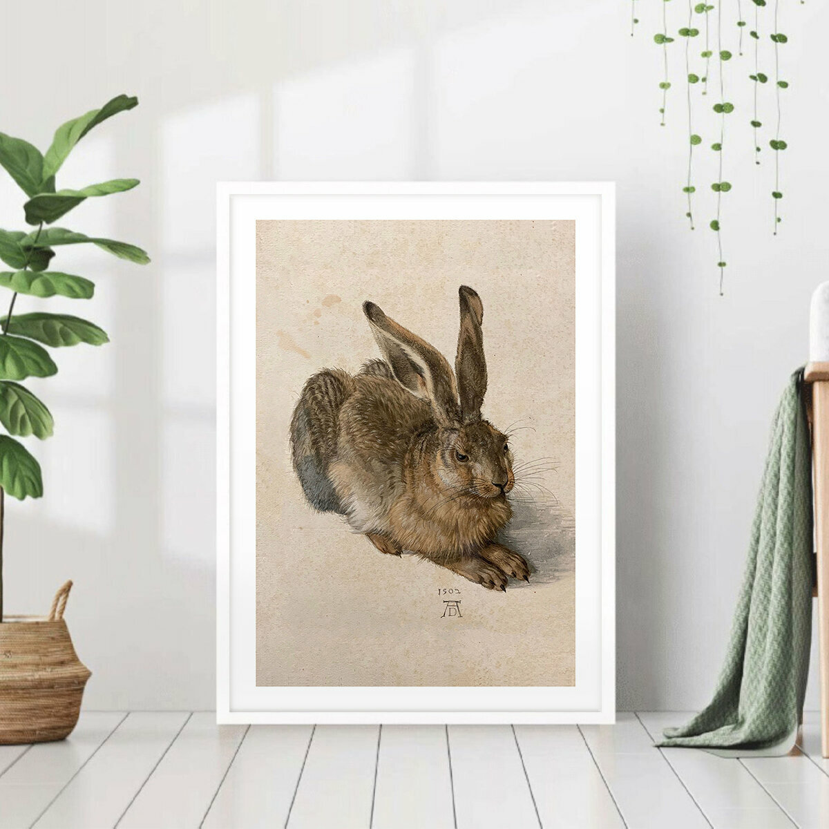 Постер "Заяц Альбрехта Дюрера" в белой рамке 40x50 см для интерьера на стену