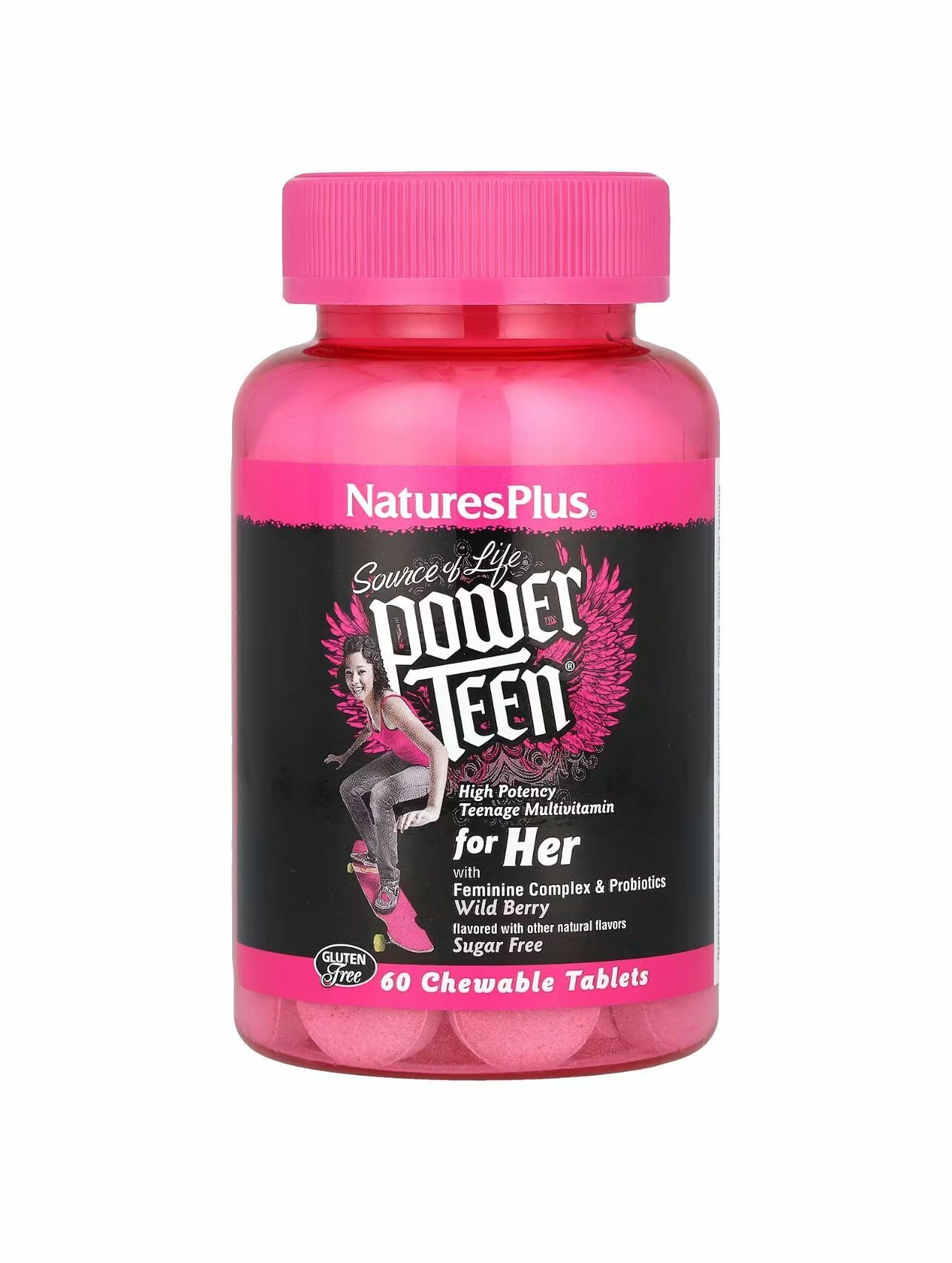 Nature's Plus, POWER TEEN for Her, Мультивитамины для подростков (для девочек), без сахара, 60 жевательных таблеток (ягоды)
