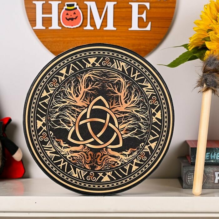 Бубен шаманский Madeoni, музыкальный инструмент, дерево/полиэстер, 25см