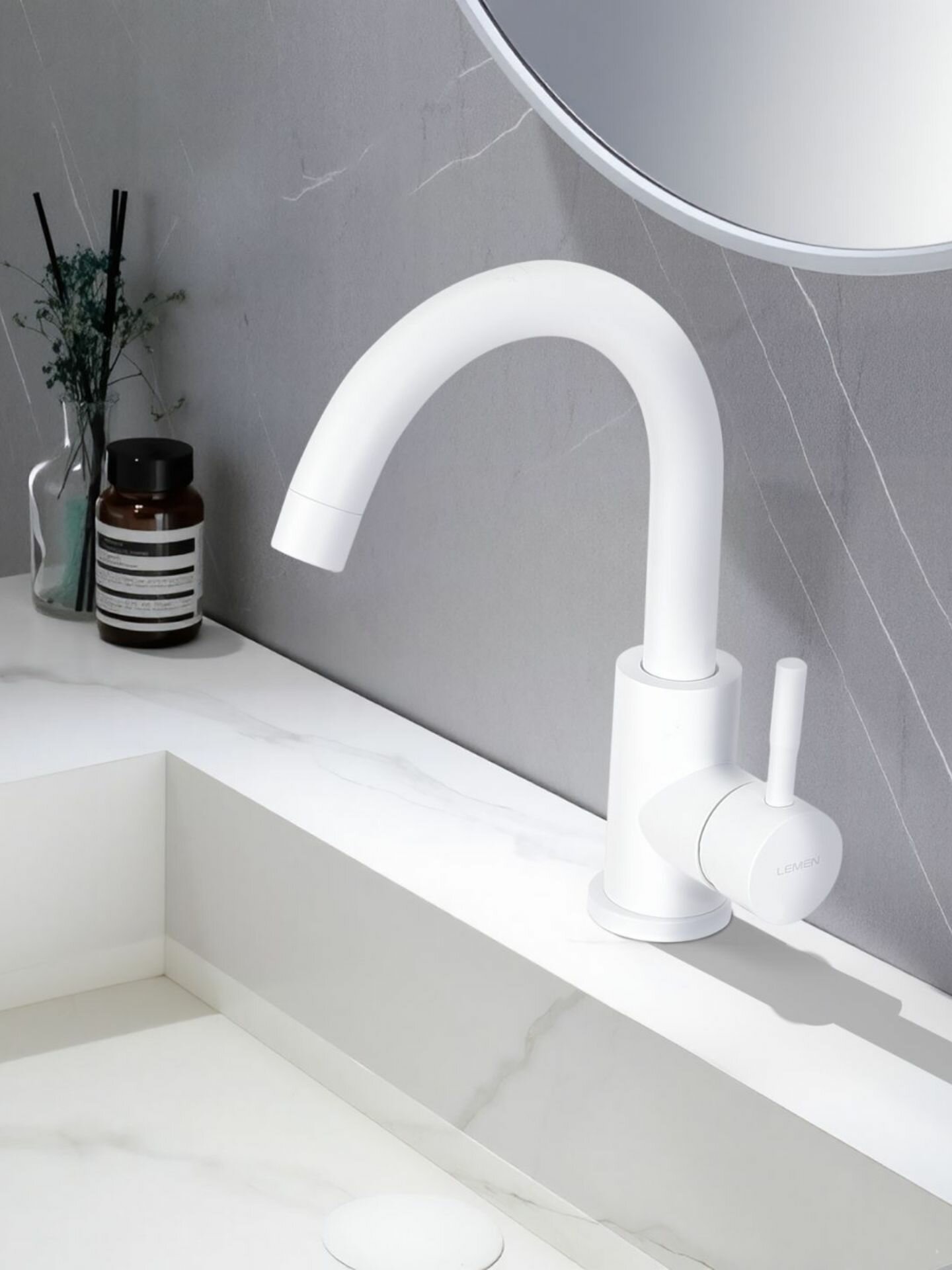 Смеситель для раковины в ванную белый, для кухни, с поворотным изливом, однорычажный, нержавеющая сталь