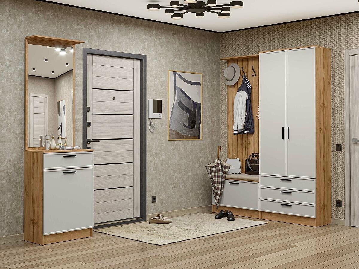 Прихожая Стиль 2.2 метра. Модульная. ЛДСП/МДФ Дуб Вотан/Светло-серый