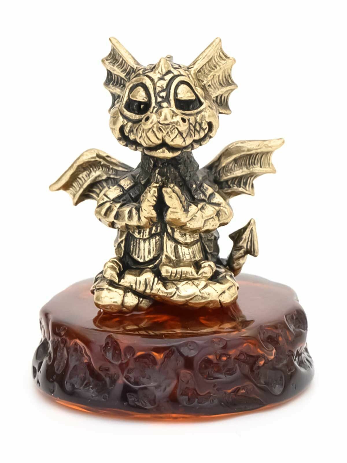 Сувенирная фигурка - Дракон Йог Падма, Балтийский Янтарь, 3 см