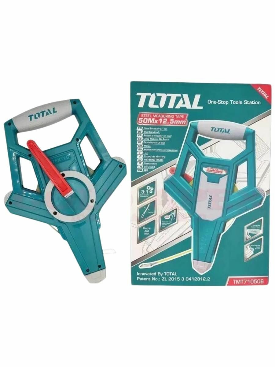 Рулетка геодезическая измерительная 50м х 12.5 мм. TOTAL TMT710506