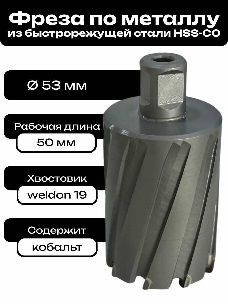 Фреза по металлу корончатое сверло Weldon19 53x50мм HSS