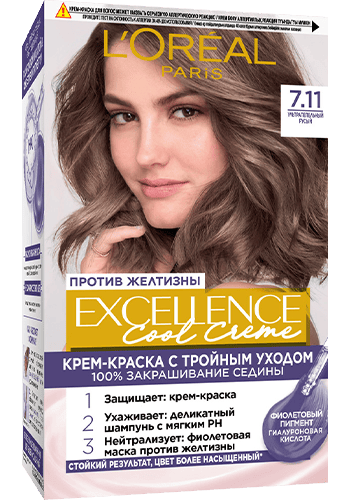 Краска для волос L'Oreal Paris Excellence Cool Creme 7.11 Ультрапепельный Русый, 192 мл
