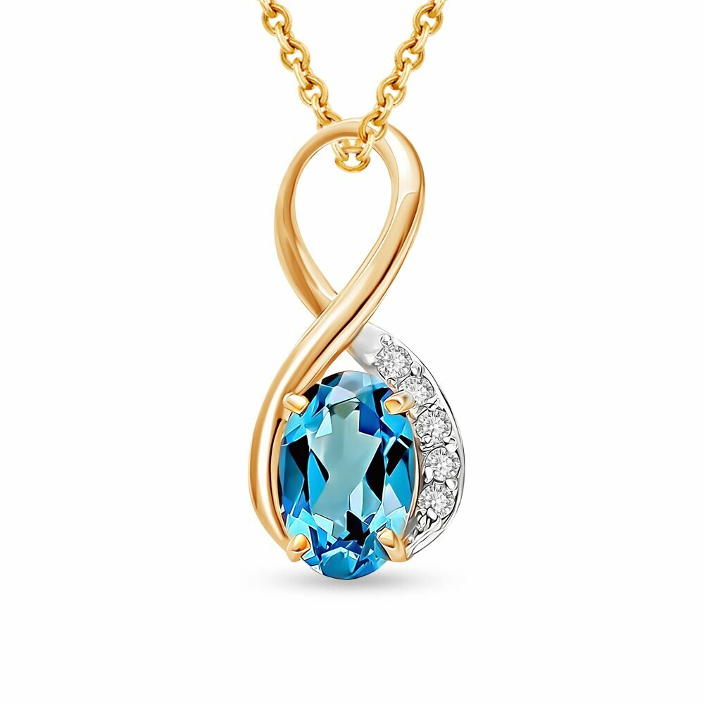 Подвеска, красное золото, 585 проба, родирование, фианит, Лондон топаз