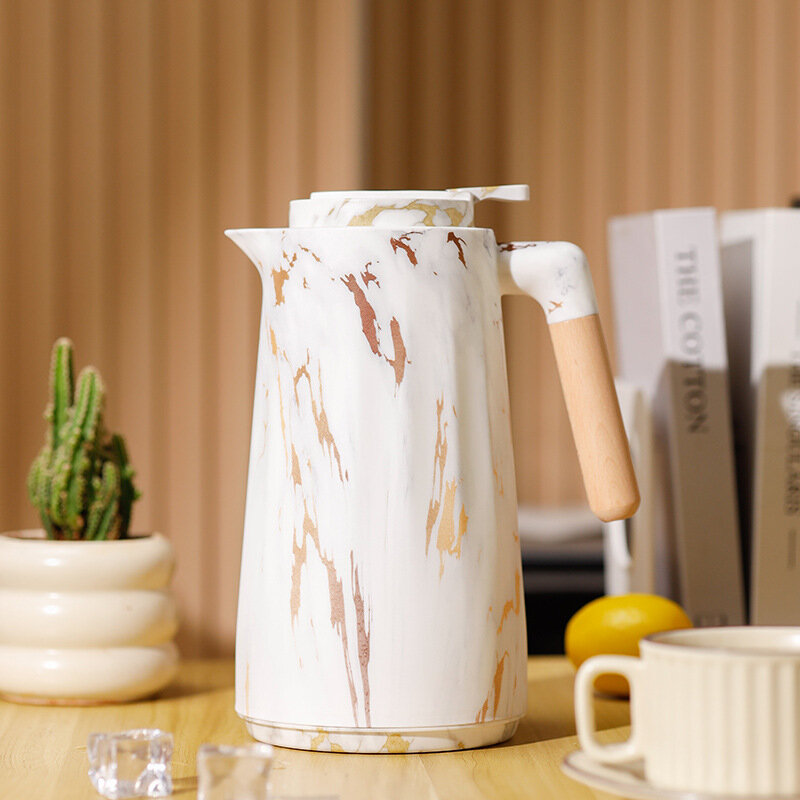 Изоляционный горшок, термоизолированная ручка, стеклокерамика, 1л, белый мрамор