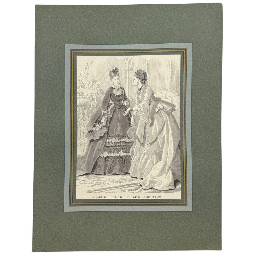 Гравюра "Toilette de visite", из журнала мод, художник Preval E, Carbonneau, 1870 г, Франция