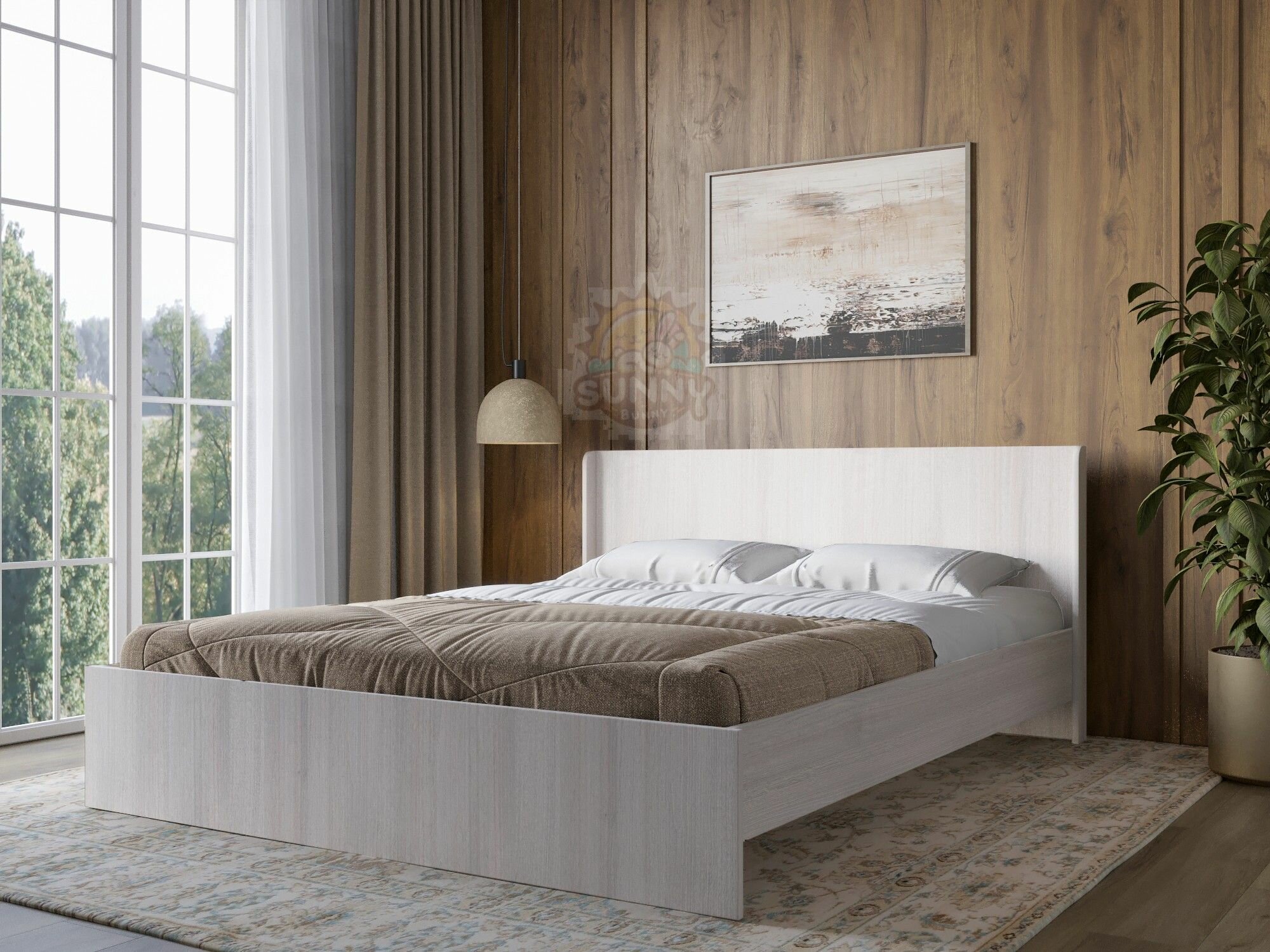 Двуспальная кровать Sicilia 140х190 см, ортопедическое основание, ЛДСП (Дуб Шамони светлый)