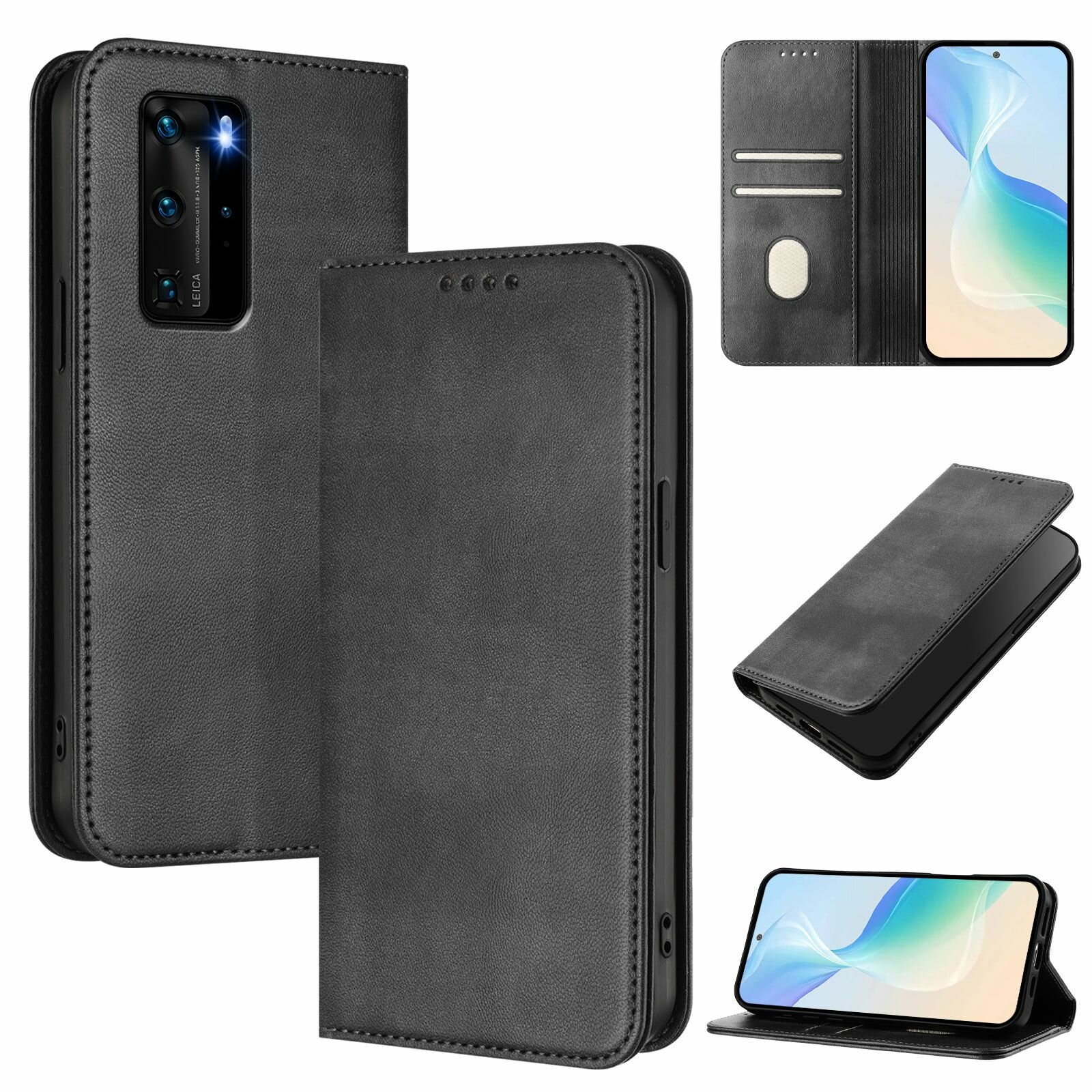 Кожаный чехол-книжка для Huawei P40 pro / Хуавей П40 Про с отделениями для карт и кошельком, Функция блокировки RFID