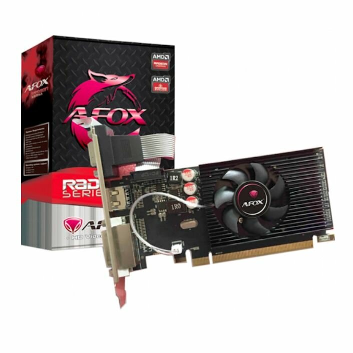 Видеокарта AFOX Radeon R5 230 1024Mb LP Single Fan (AFR5230-1024D3L5) - 1 ГБ, GDDR3, 64 бит, DVI, HDMI, VGA (D-Sub), GPU 1334 МГц